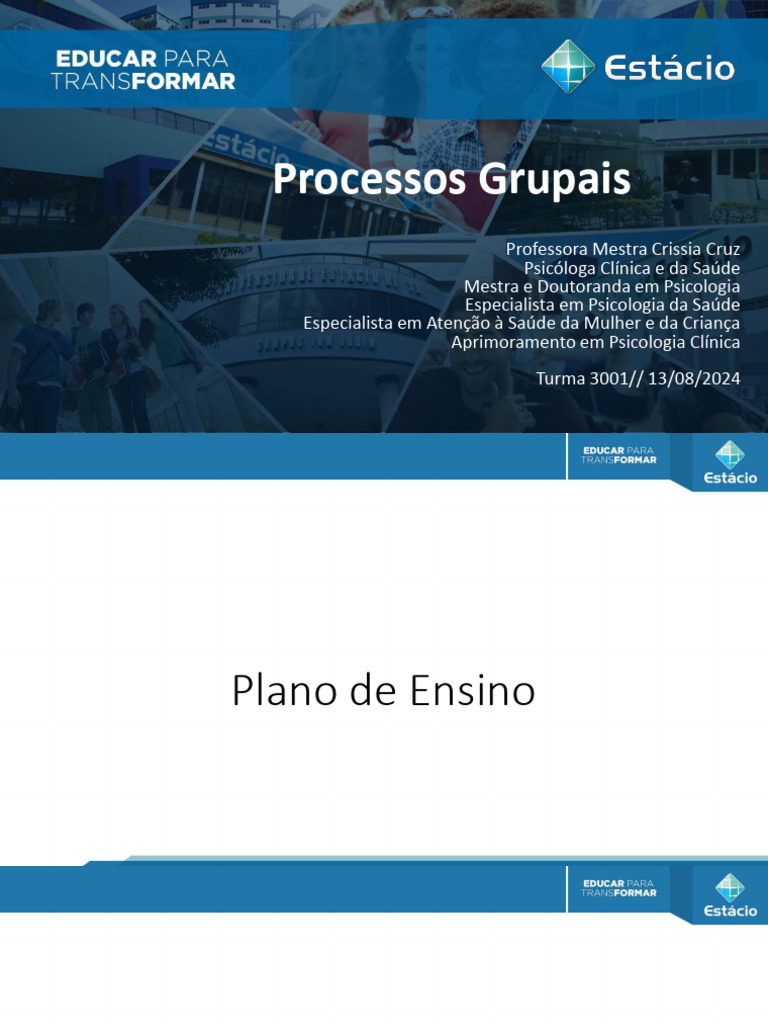 Aulas 1 e 2 - Processos Grupais | PDF | Psicologia | Sociedade