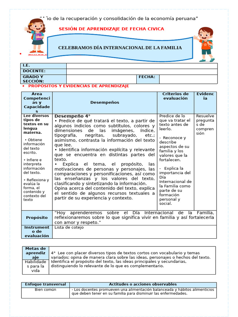 Adic Fecha Civica Dia de La Familia | PDF | Amor | Aprendizaje