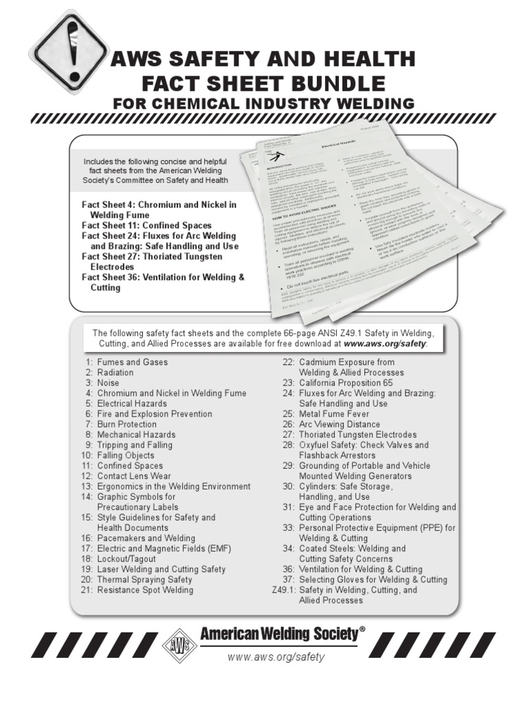 Aws Safety and Health Fact Sheet Bundle: For Chemical Industry Welding ...