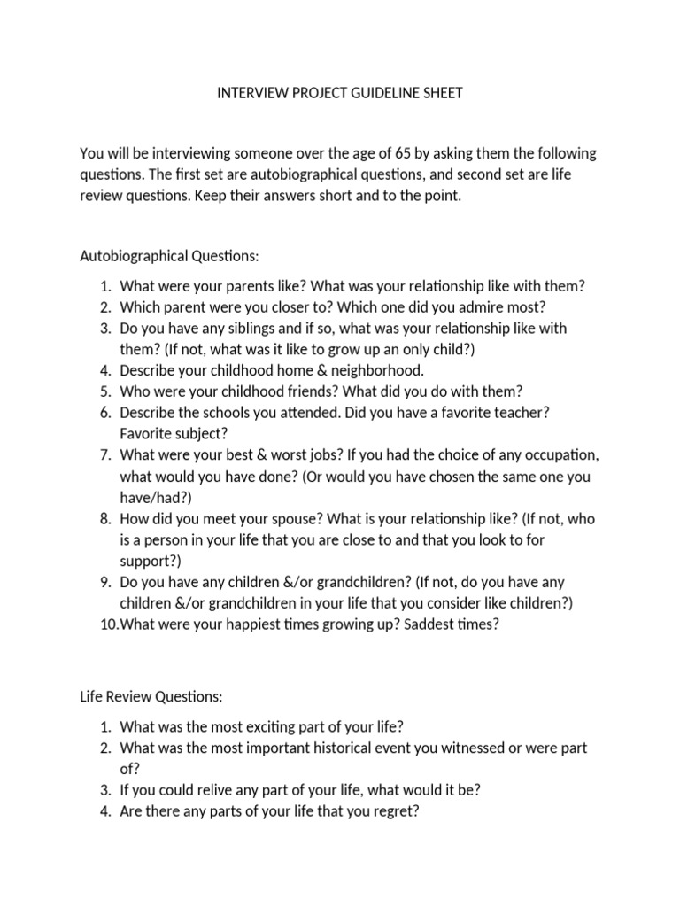 Life Review Interview Guidelines | PDF