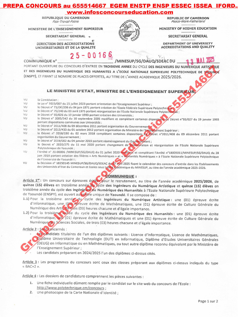 Concours Enspy Ing Num 3 2025 | PDF