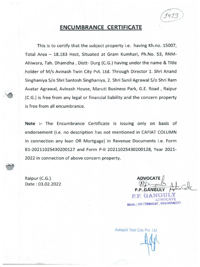 Encumbrance Certificate Example | PDF