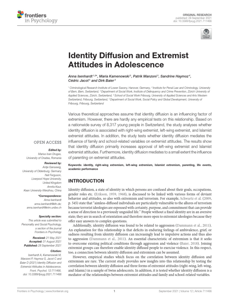 Indentity Difusion and Extremist Attitudes in Adolesence | PDF ...