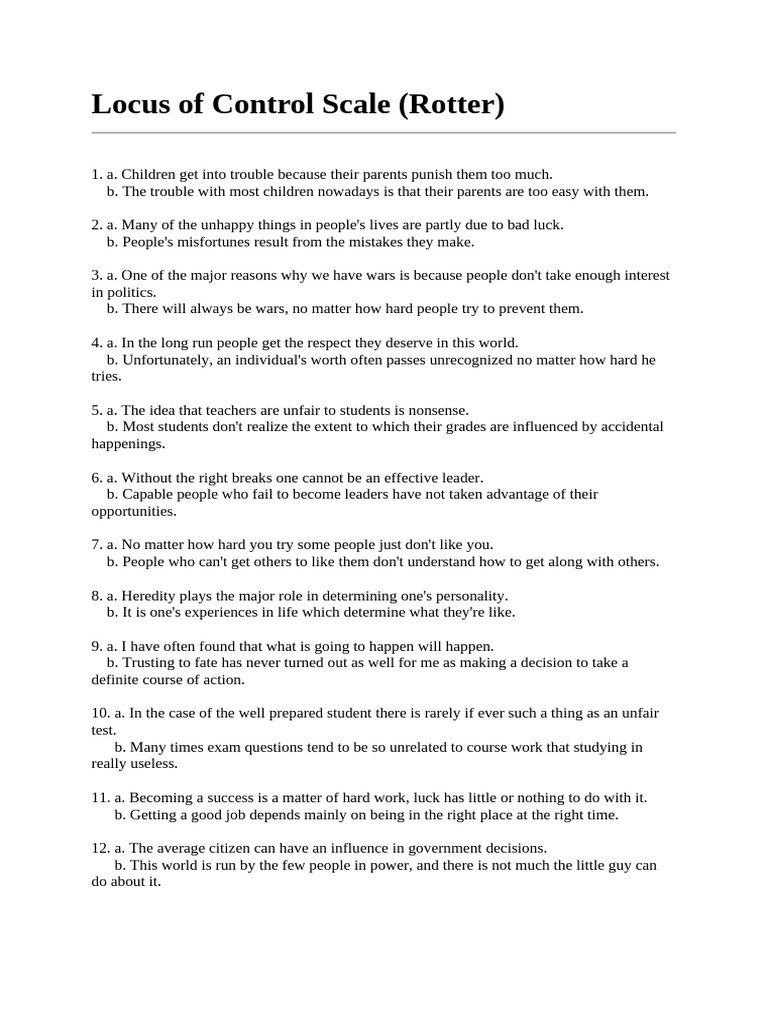 Locus of Control Scale-Eng | PDF | Luck | Randomness