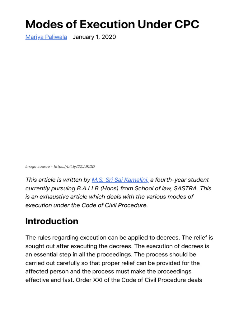 Execution Modes Under CPC Explained | PDF | Judgment (Law) | Detention ...