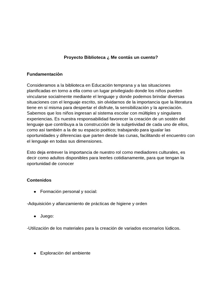 Proyecto "Me contás un cuento" | PDF