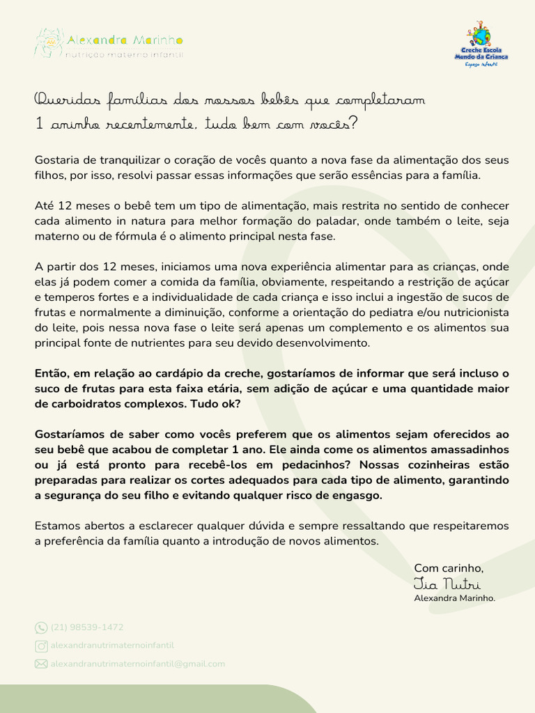 Comunicado Da Nutri | PDF