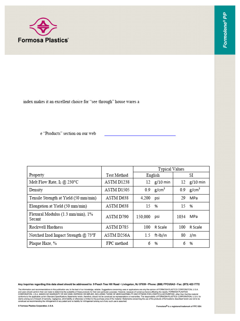 Formolene 3312E: Random Copolymer For Clear Storage Containers and Food and Beverage Containers ...