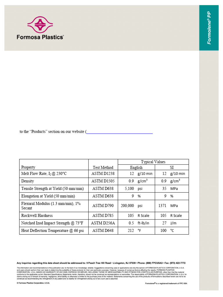 Formolene 4100N: Homopolymer For General Purpose Injection Molding | PDF