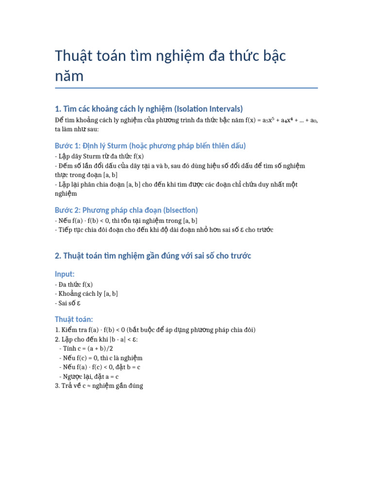 Thuat Toan Tim Nghiem Da Thuc Bac 5 | PDF