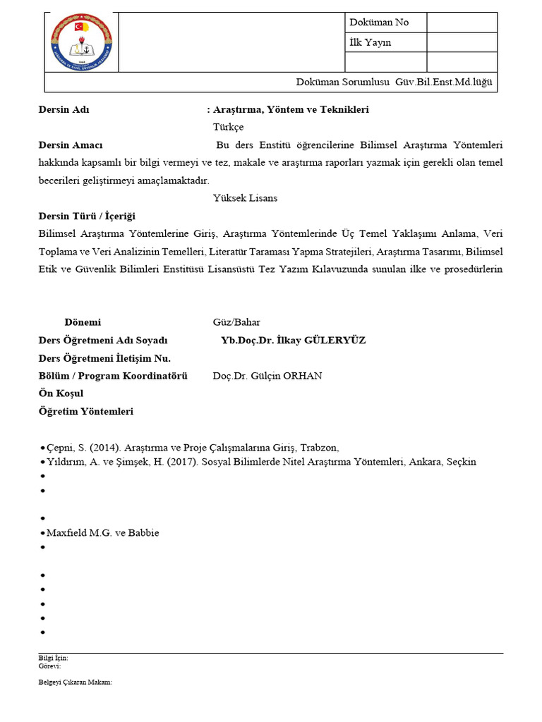 01 Suc Arastirmalari Ders Tanim Formu Tr | PDF