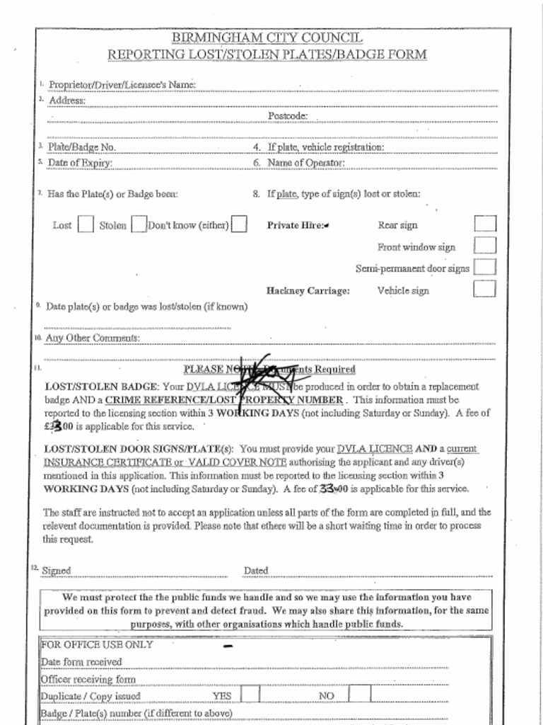 Report Lost-Stolen Badge-Plates Form | PDF