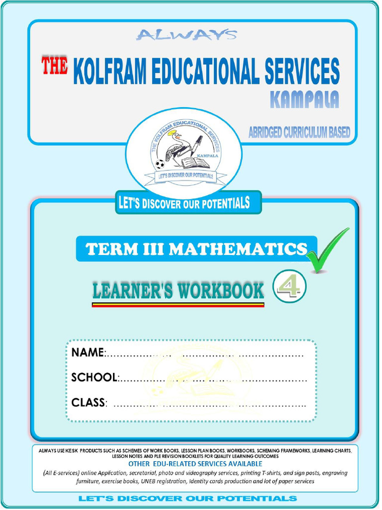 p4 Term 3 Mathematics Work Book 2022 | PDF | Area | Litre