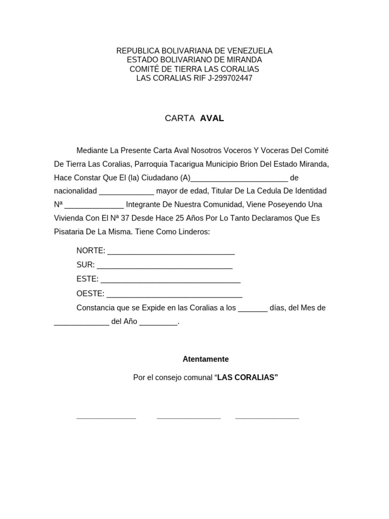 Carta Aval Pisatario | PDF