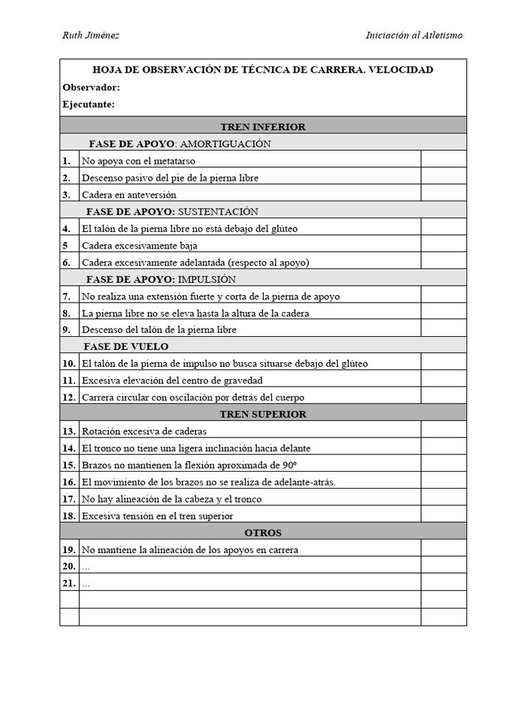 Hoja de Observación. Técnica de Carrera | PDF