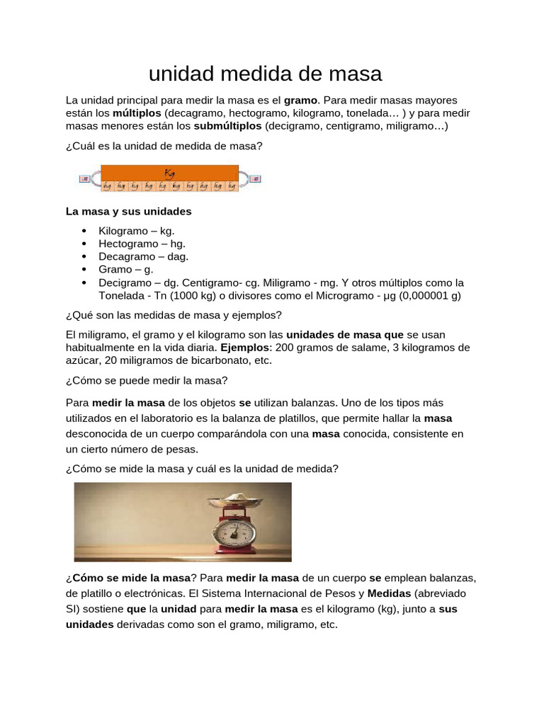 Unidades de Medida de Masa: Gramos y Kilogramos | PDF