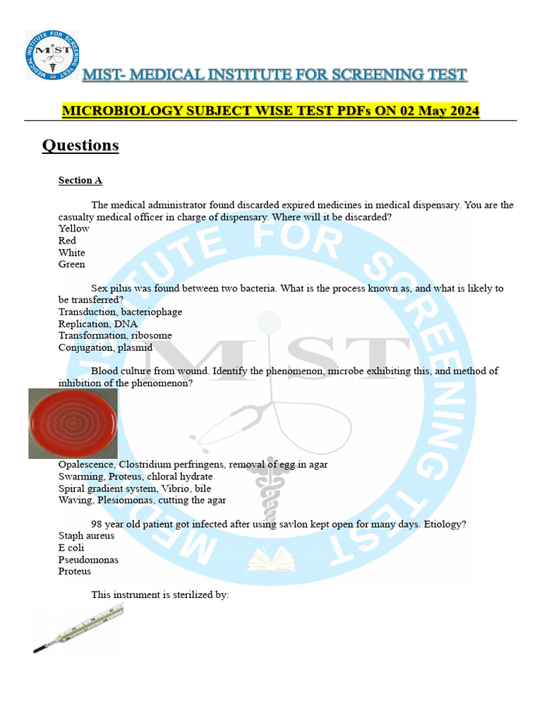 Mist Microbiology Subject Wise Test Students Pdfs On 02 May 2024 | PDF ...