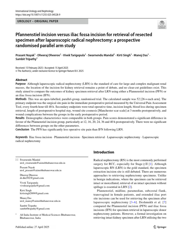 Pfannenstiel Incision Versus Iliac Fossa Incision For Retrieval of ...