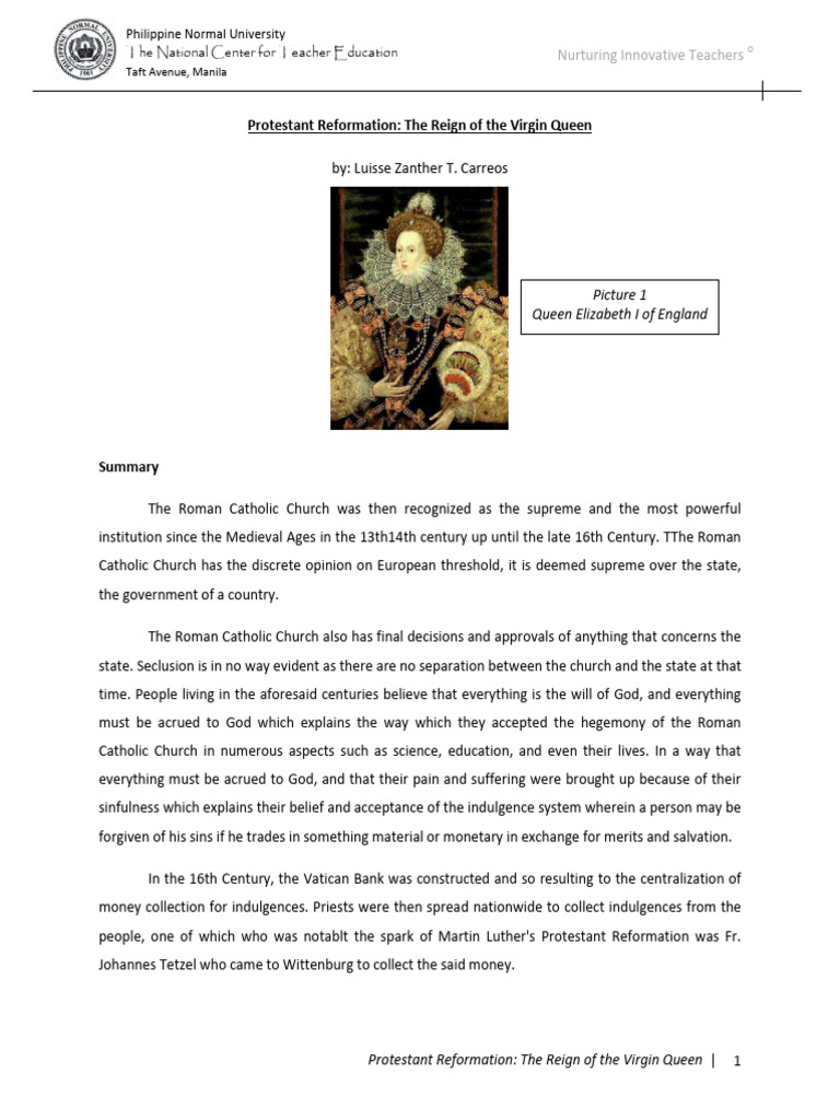 Protestant Reformation & Queen Elizabeth I | PDF | Protestantism ...