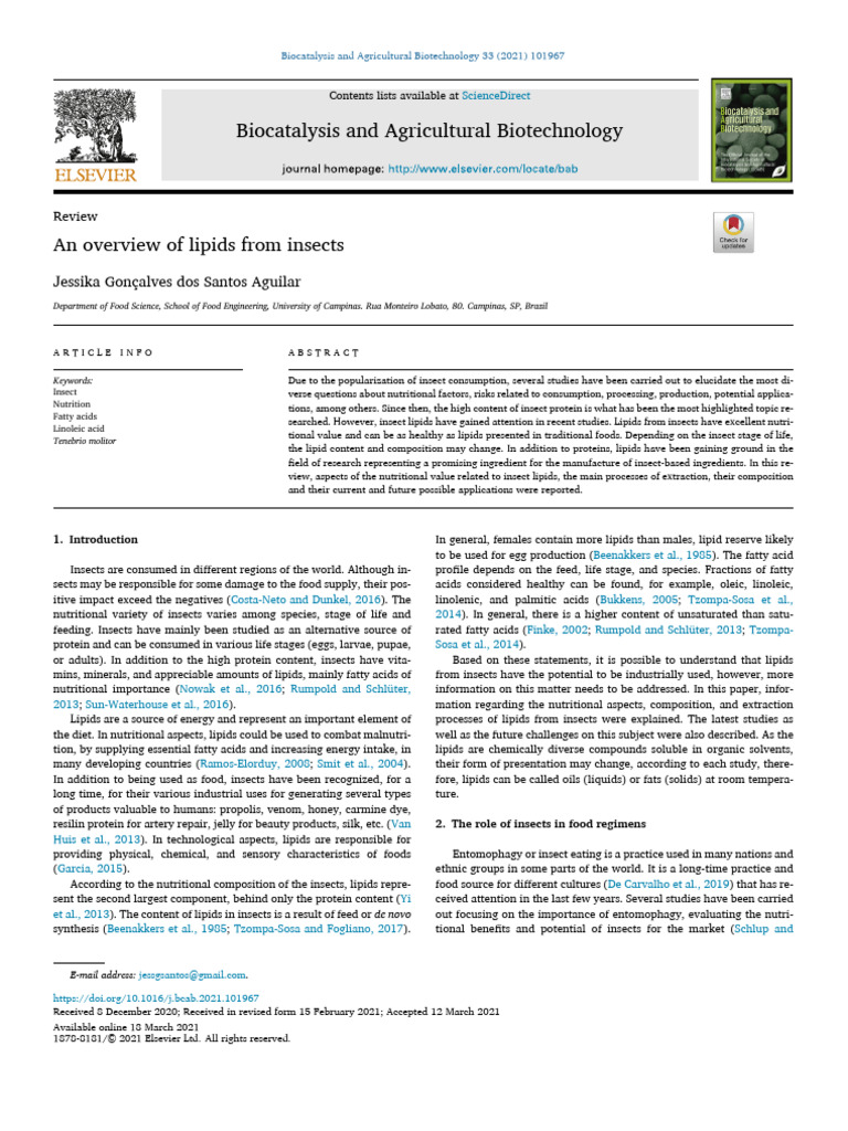 Nutritional Value of Insect Lipids | PDF | Polyunsaturated Fat ...