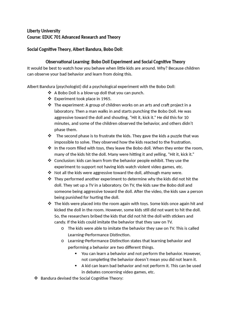 Social Cognitive Theory_Albert Bandura_Bobo Doll | PDF | Biological ...