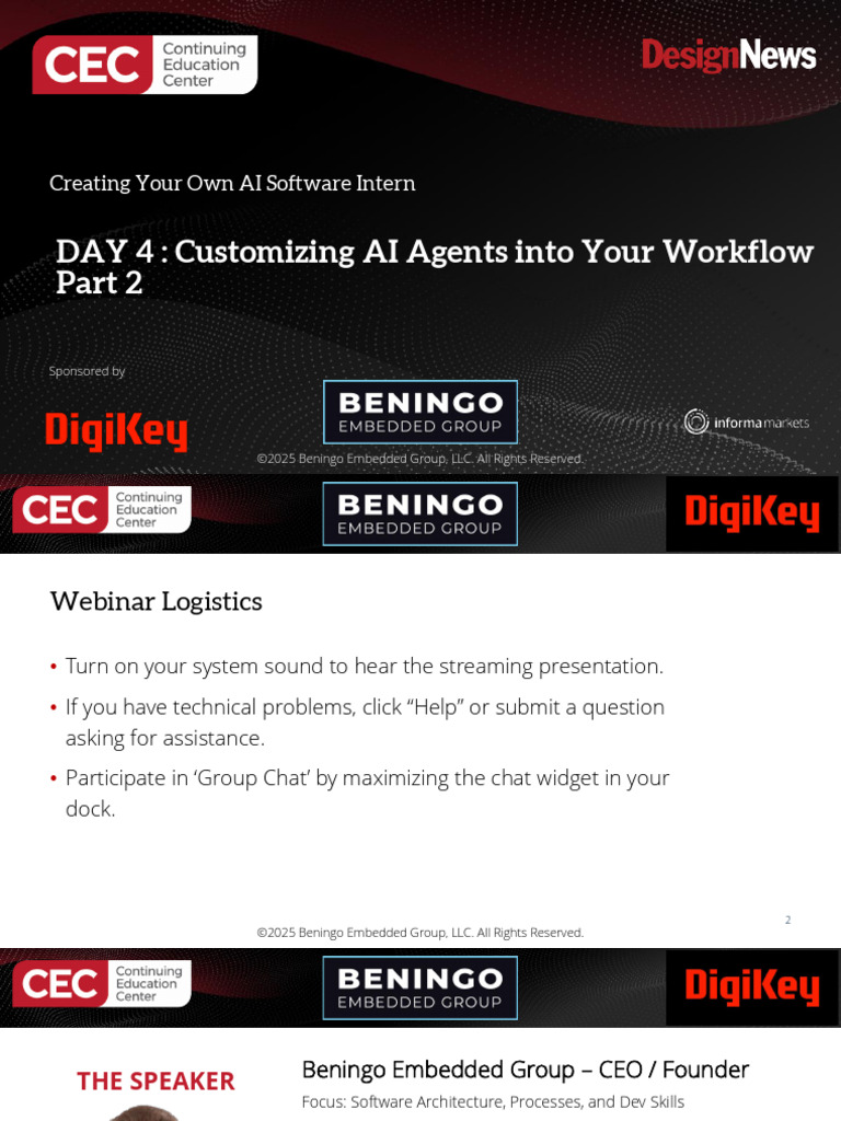 DAY 4 Customizing AI Agents Into Your Workflow Part 2 by Jacob Beningo - Thurs, 24-Apr-2025 ...