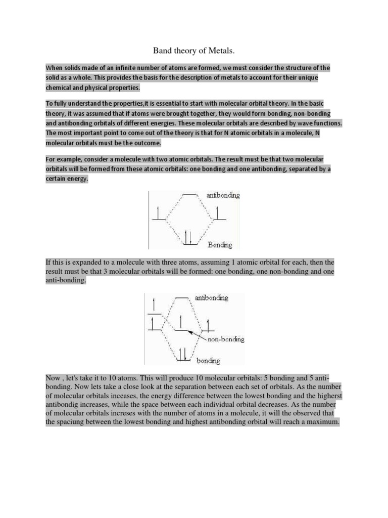 Understanding Metal Band Theory | PDF | Molecular Orbital | Molecules