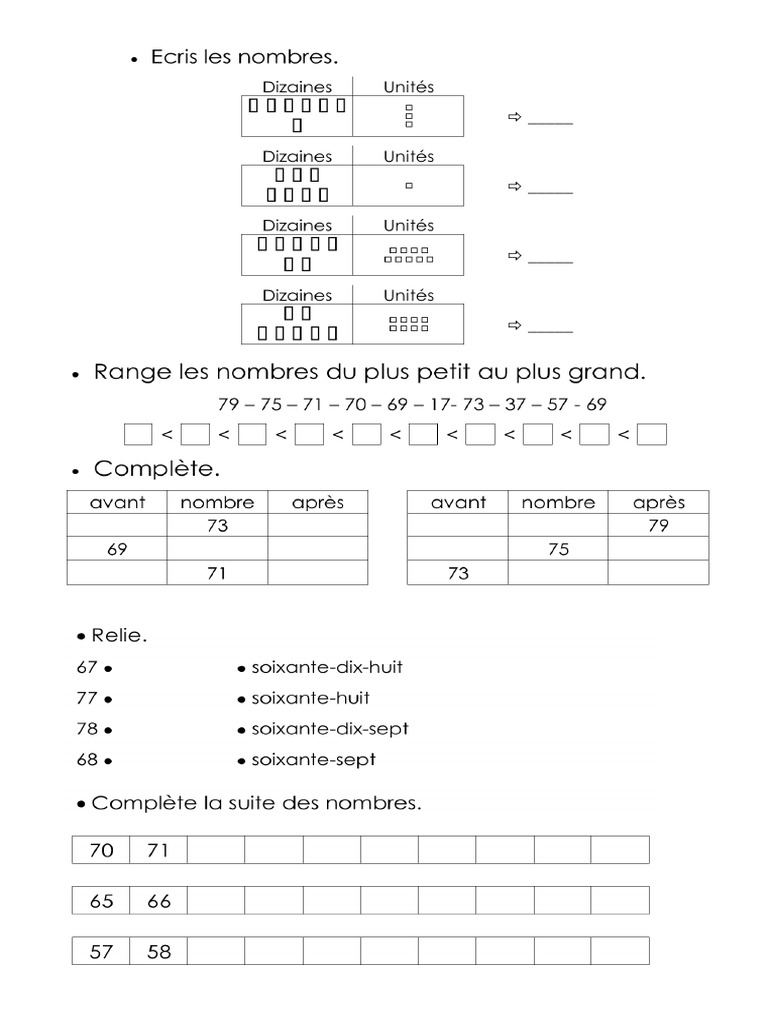 Ex Fiche Maths 60 70 CP | PDF