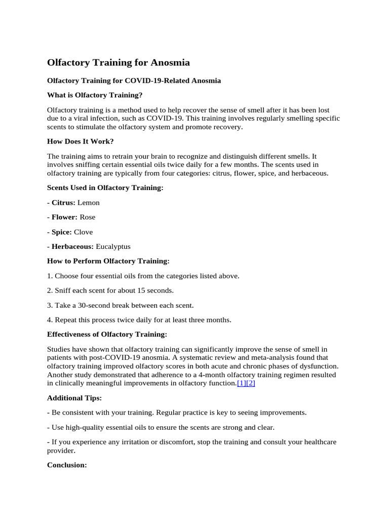 Olfactory Training for Anosmia Recovery | PDF | Odor | Medical Specialties