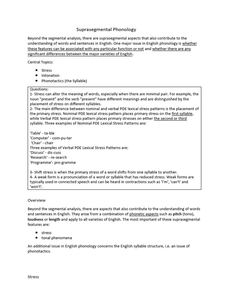 Suprasegmental Phonology | PDF | Stress (Linguistics) | Syllable