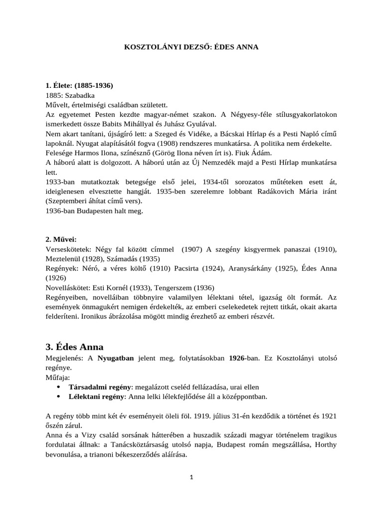 Kosztolányi Édes Anna | PDF