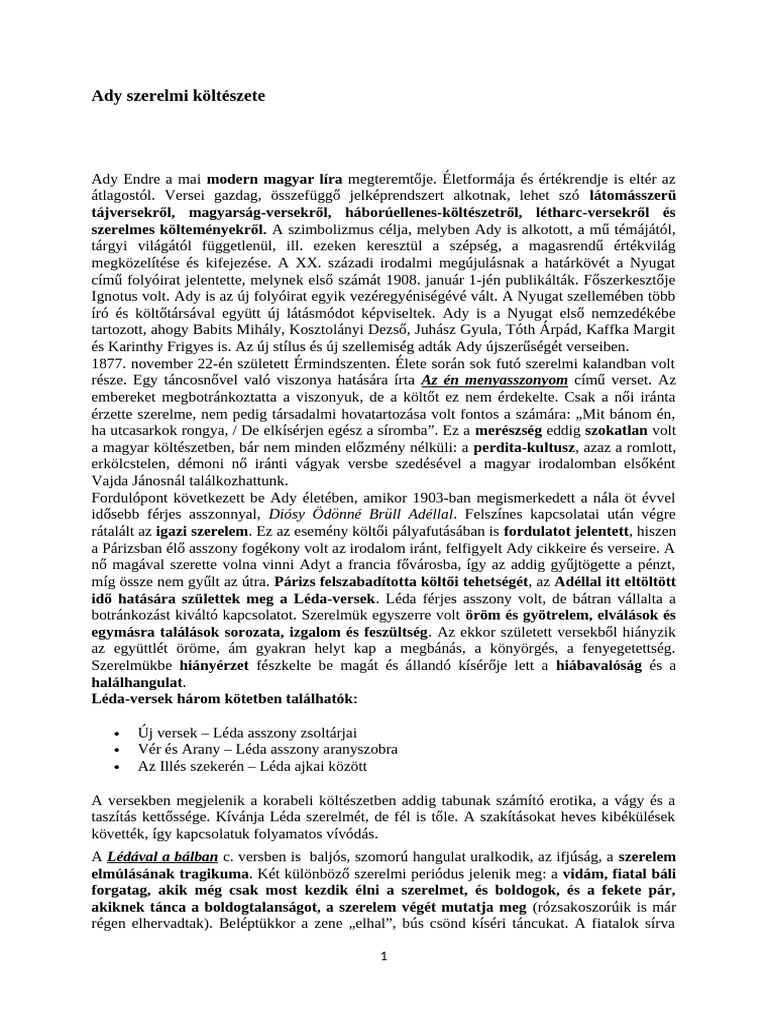 Ady Szerelmi Költészete | PDF