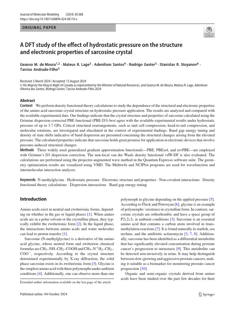 2024 A DFT Study of The Effect of Hydrostatic Pressure | PDF | Chemical Bond | Density ...