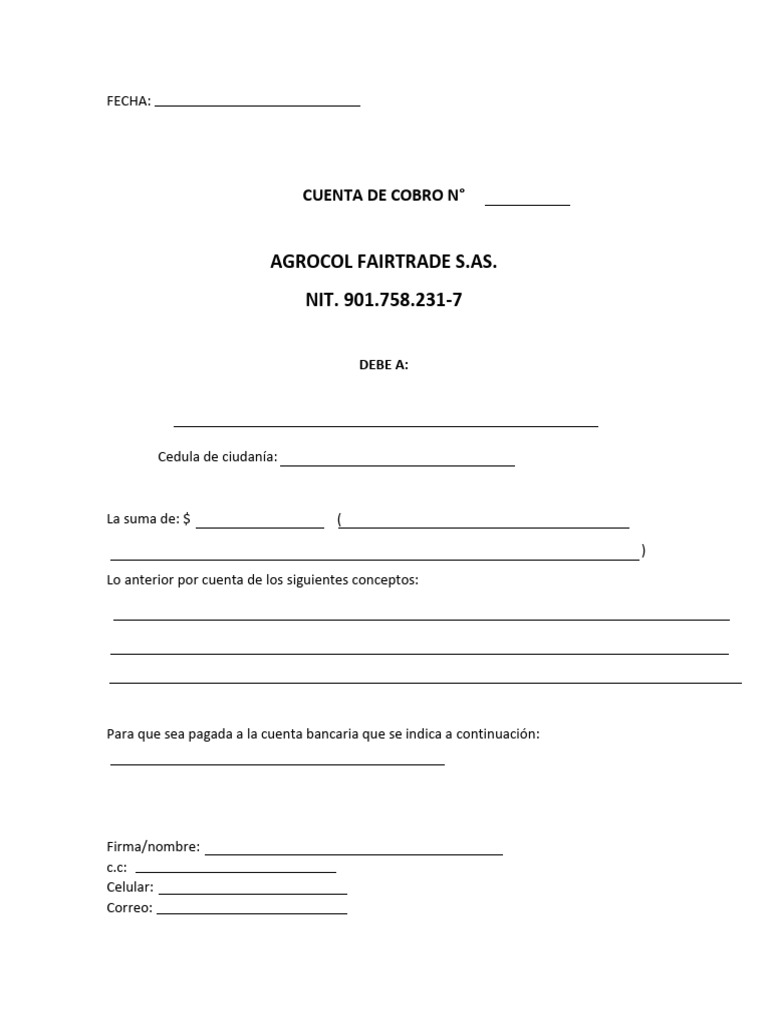 Modelo Cuenta de Cobro Pára Diligenciar | PDF