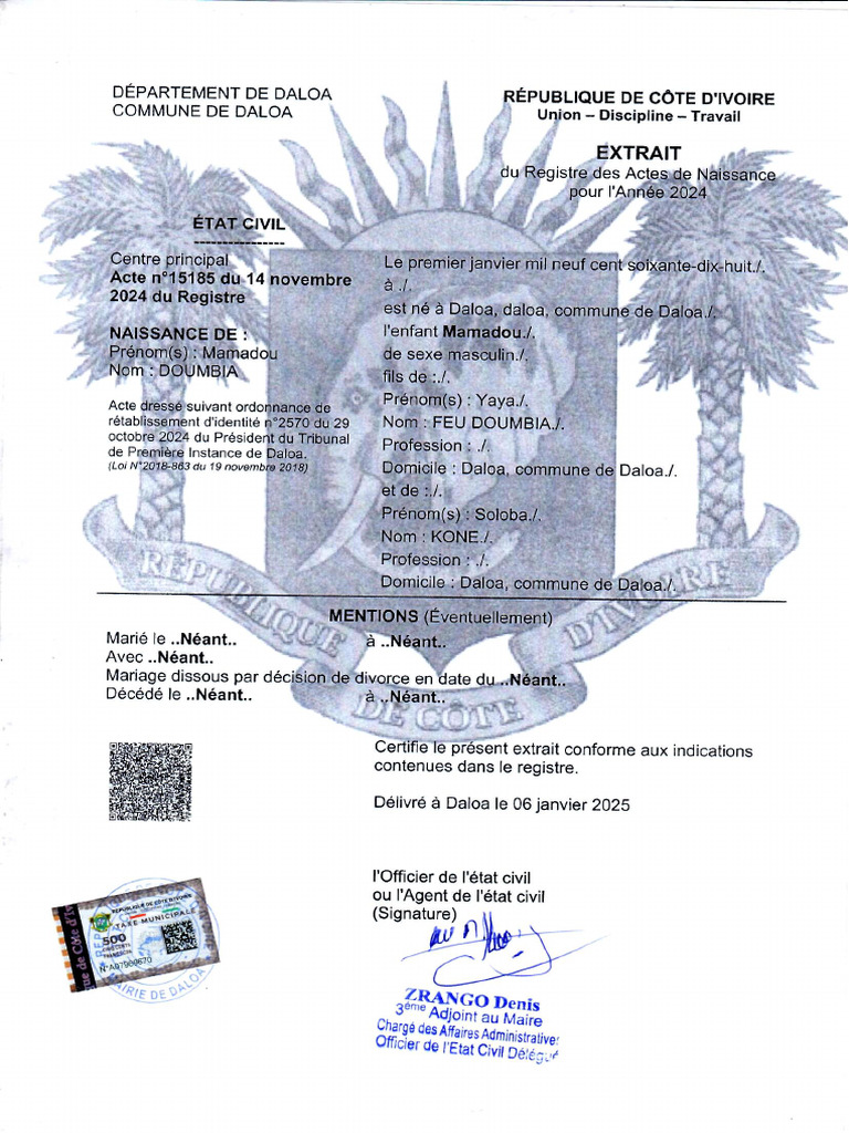 Extrait de Naissance | PDF