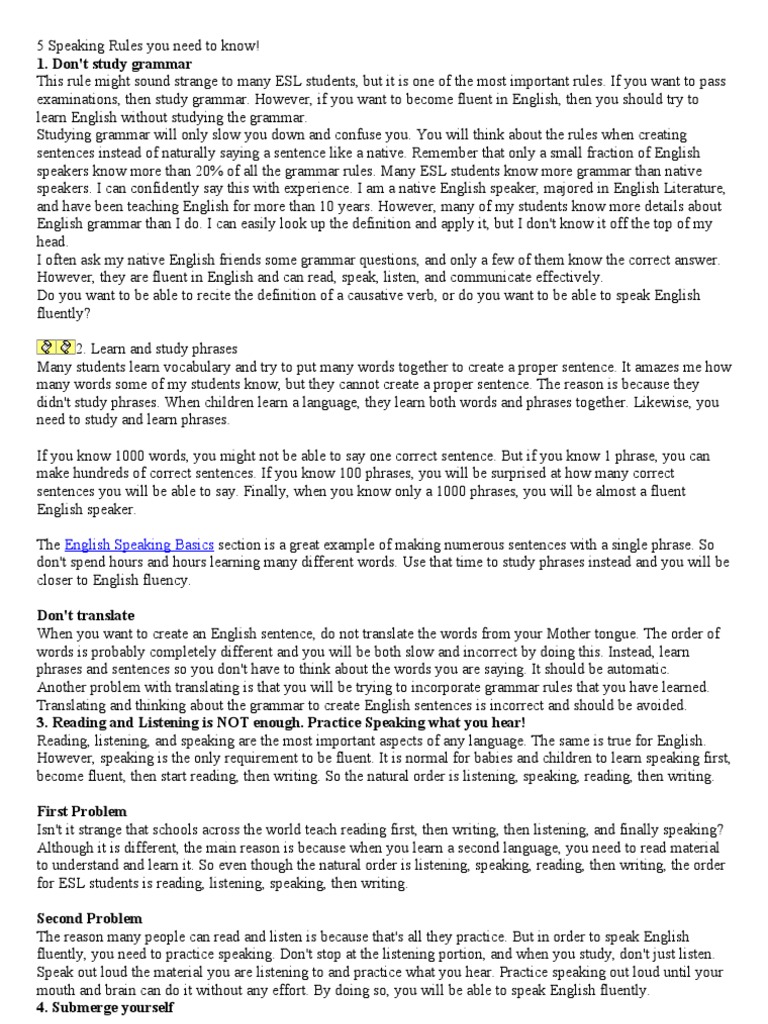 5 Speaking Rules You Need To Know | PDF | English Language | Fluency