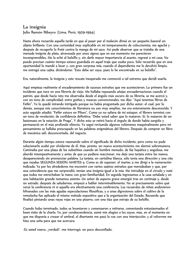 Julio Ramón Ribeyro, - La Insignia | PDF