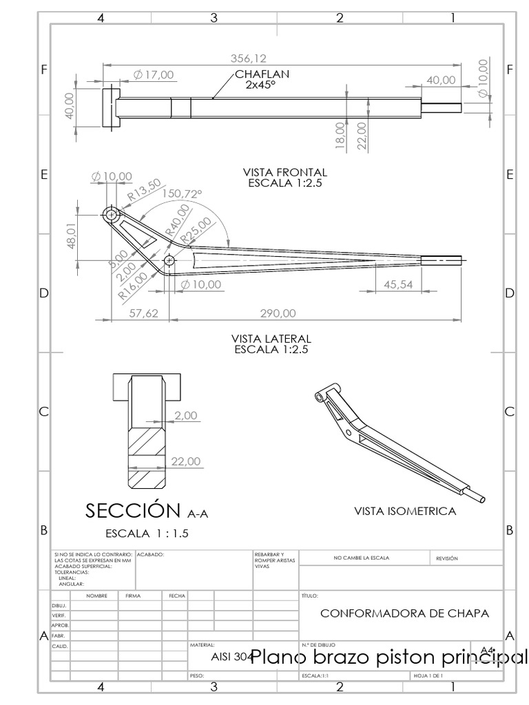 Plano Brazo Piston Principal | PDF | Dibujo técnico | Infografia