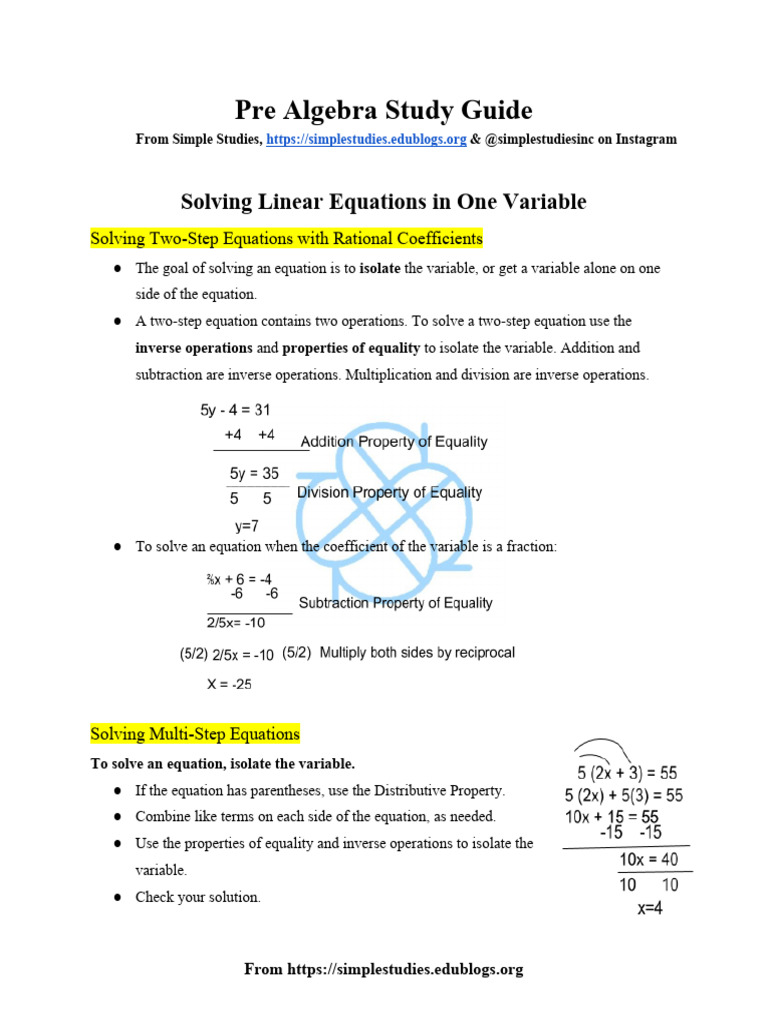 6062b5b615cd8405a3e3c246 - SS Pre Algebra Study Guide 1 | PDF ...