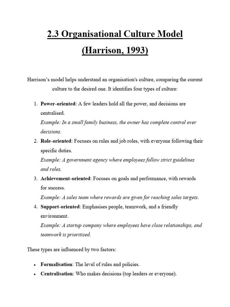 Harrison's Organizational Culture Model | PDF | Organizational Culture ...