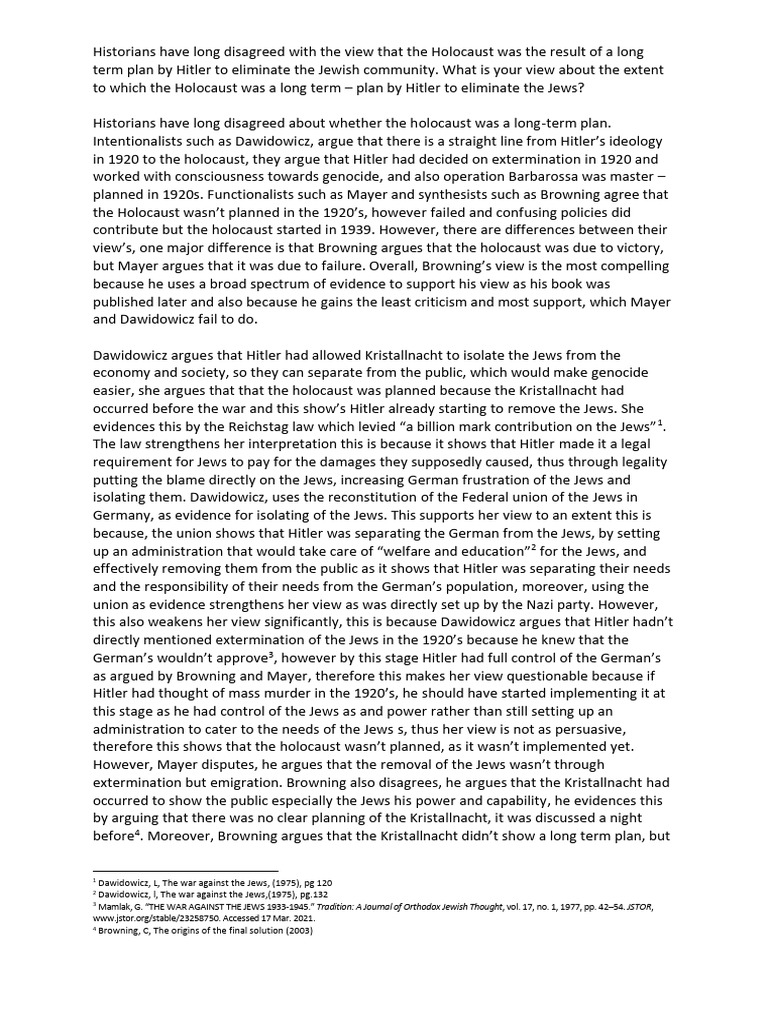 A Level History Coursework | PDF | Final Solution | The Holocaust