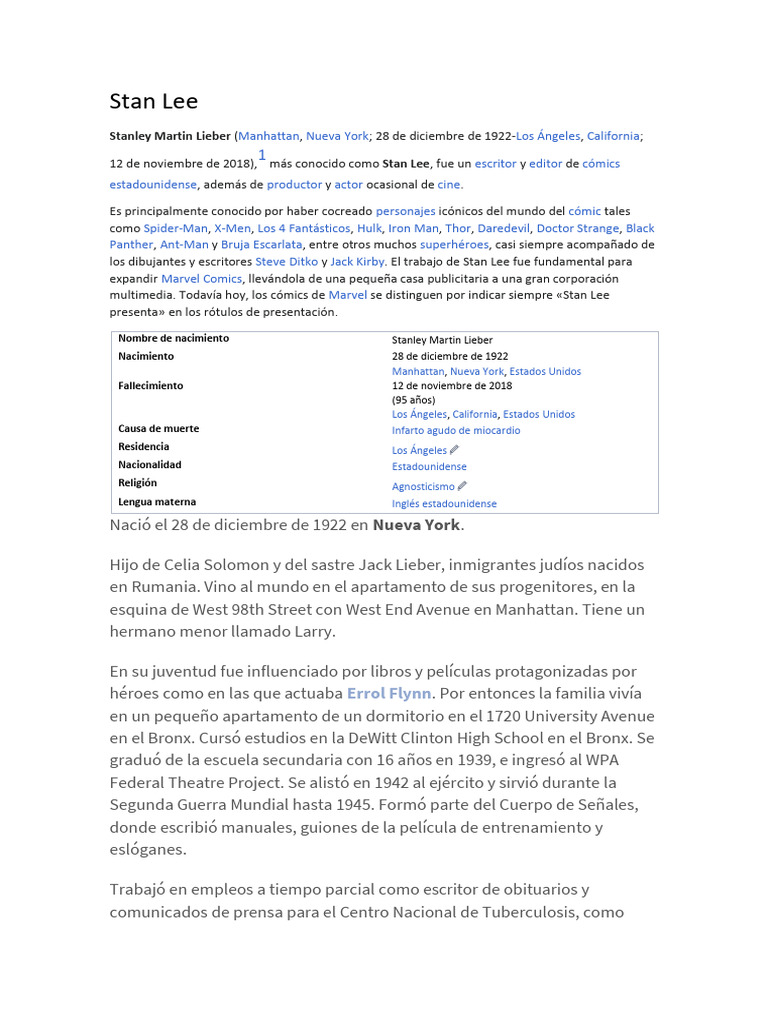 Stan Lee | PDF | Ficción de superhéroes | Comics Marvel
