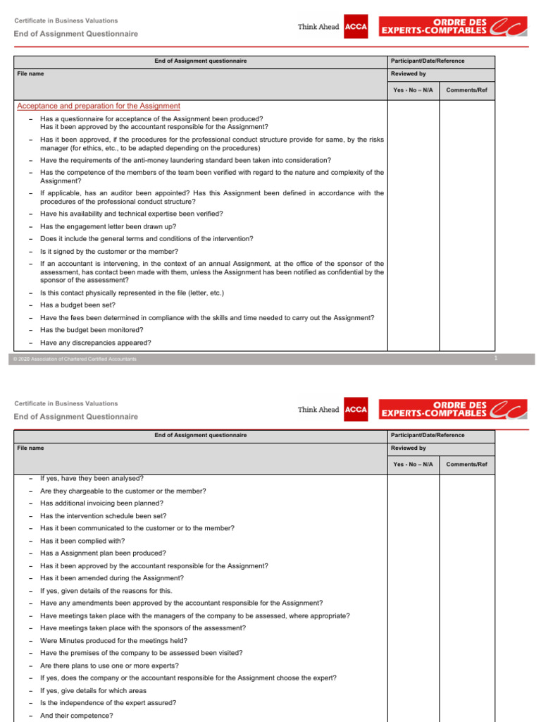 M10 EndAssignmentQuestionnaire | PDF | Valuation (Finance) | Business Valuation
