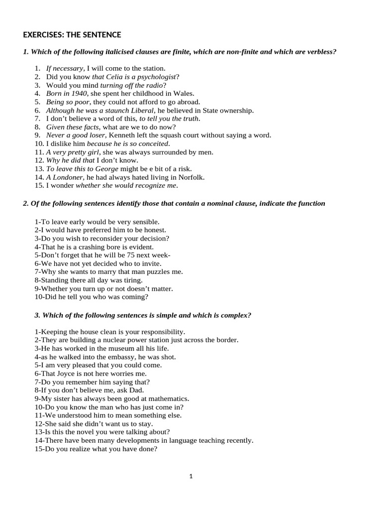 The_sentence_exercises (all) (2) | PDF
