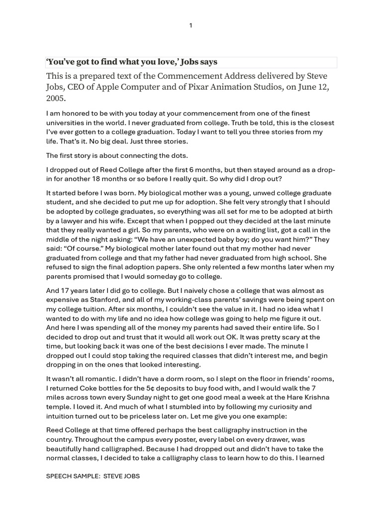 Steve Jobs Transcript | PDF | Typography | Typefaces
