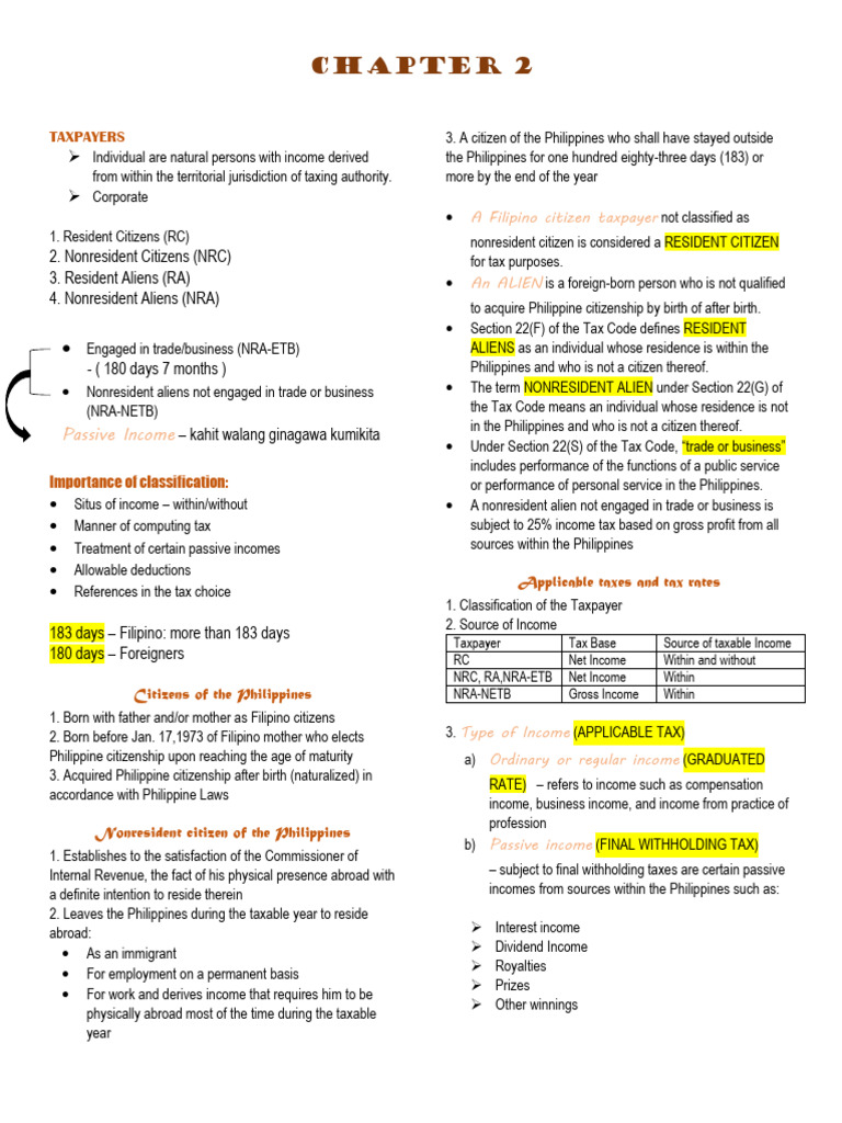 Taxpayer Classifications in the Philippines | PDF | Capital Gains Tax ...