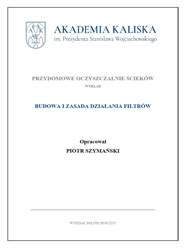 Budowa I Zasada Dziaania Filtrow Piaskowych | PDF