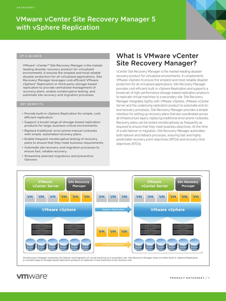 VMware Vcenter Site Recovery Manager With Vsphere Replication Datasheet | PDF | Replication ...