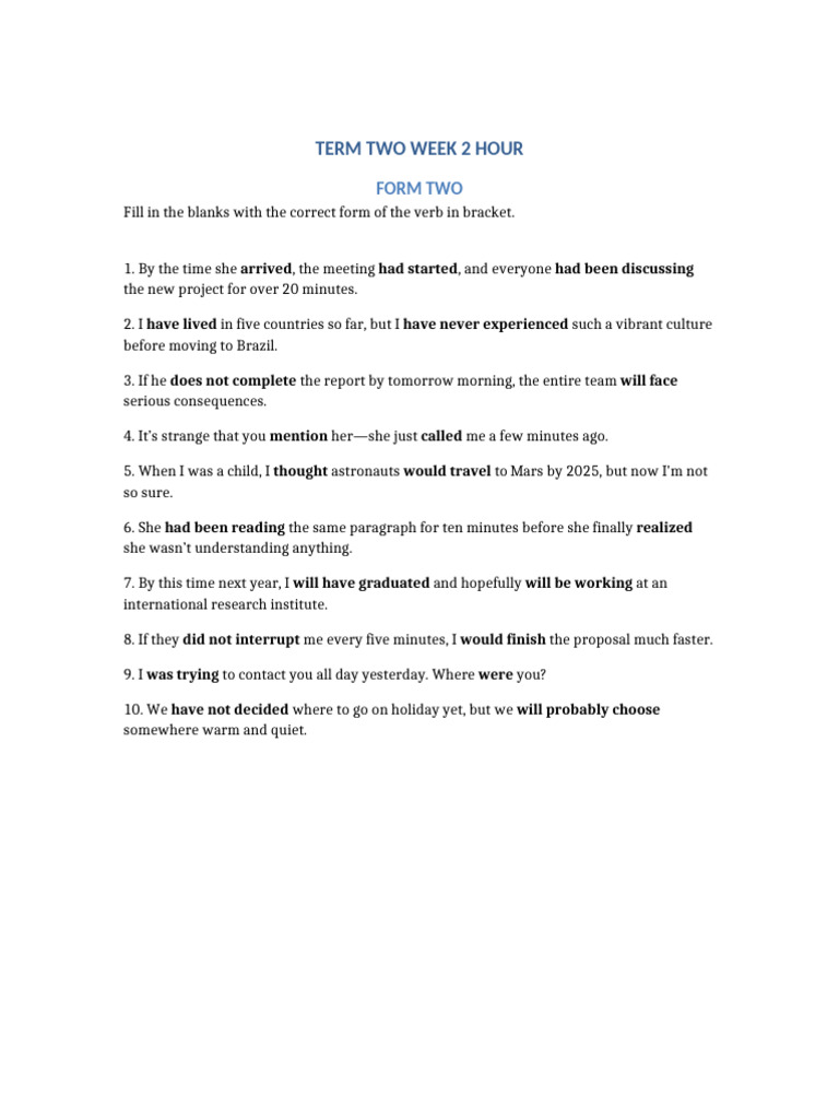 Verb_Form_Exercise_Answers | PDF