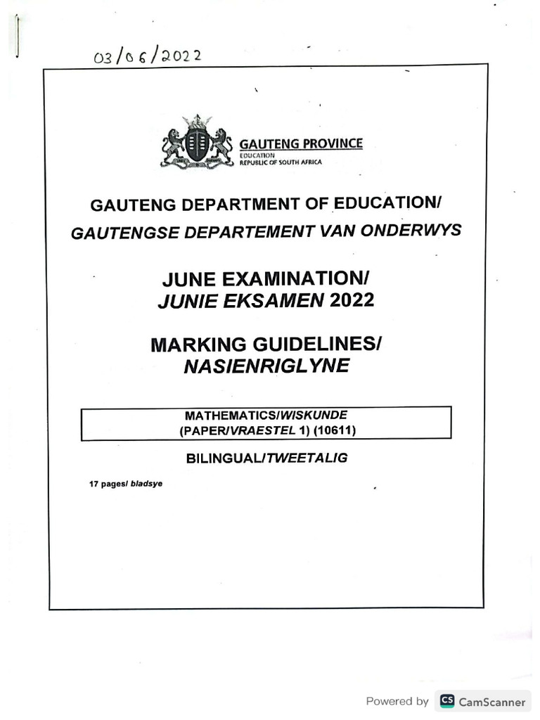 2022 Grade 12 Math June Paper 1 GP MEMO | PDF